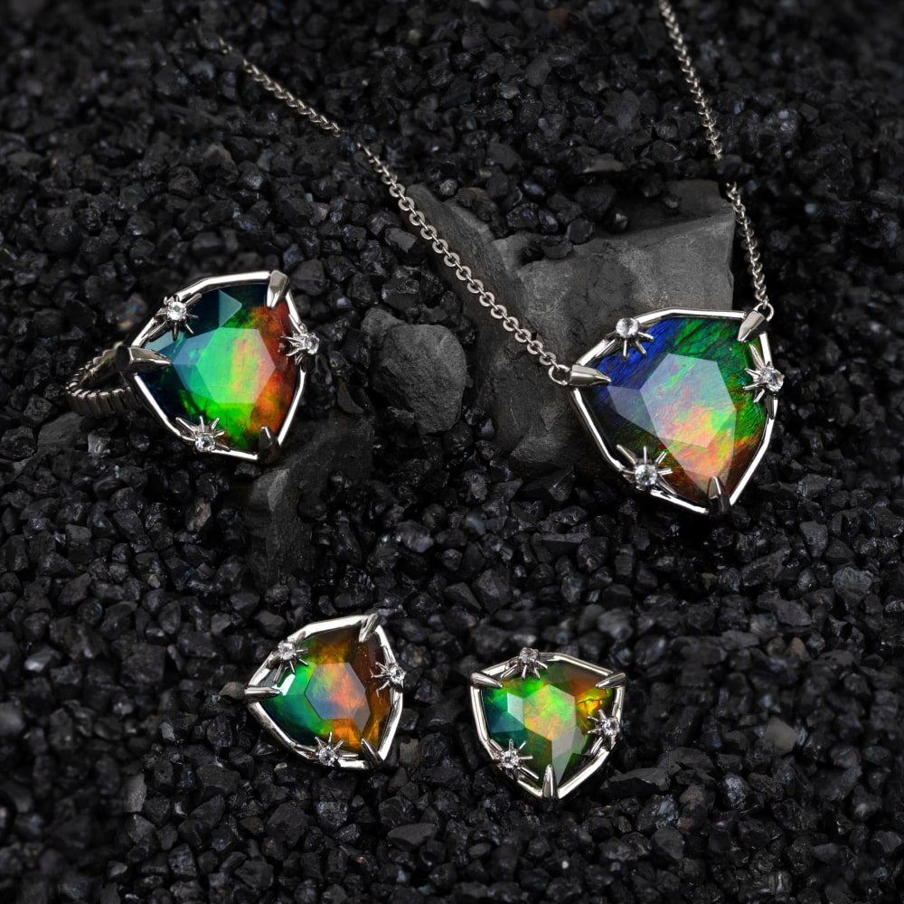 Starlight Trillion Ammolite Ring with White Topaz in 18k Gold Vermeil ...