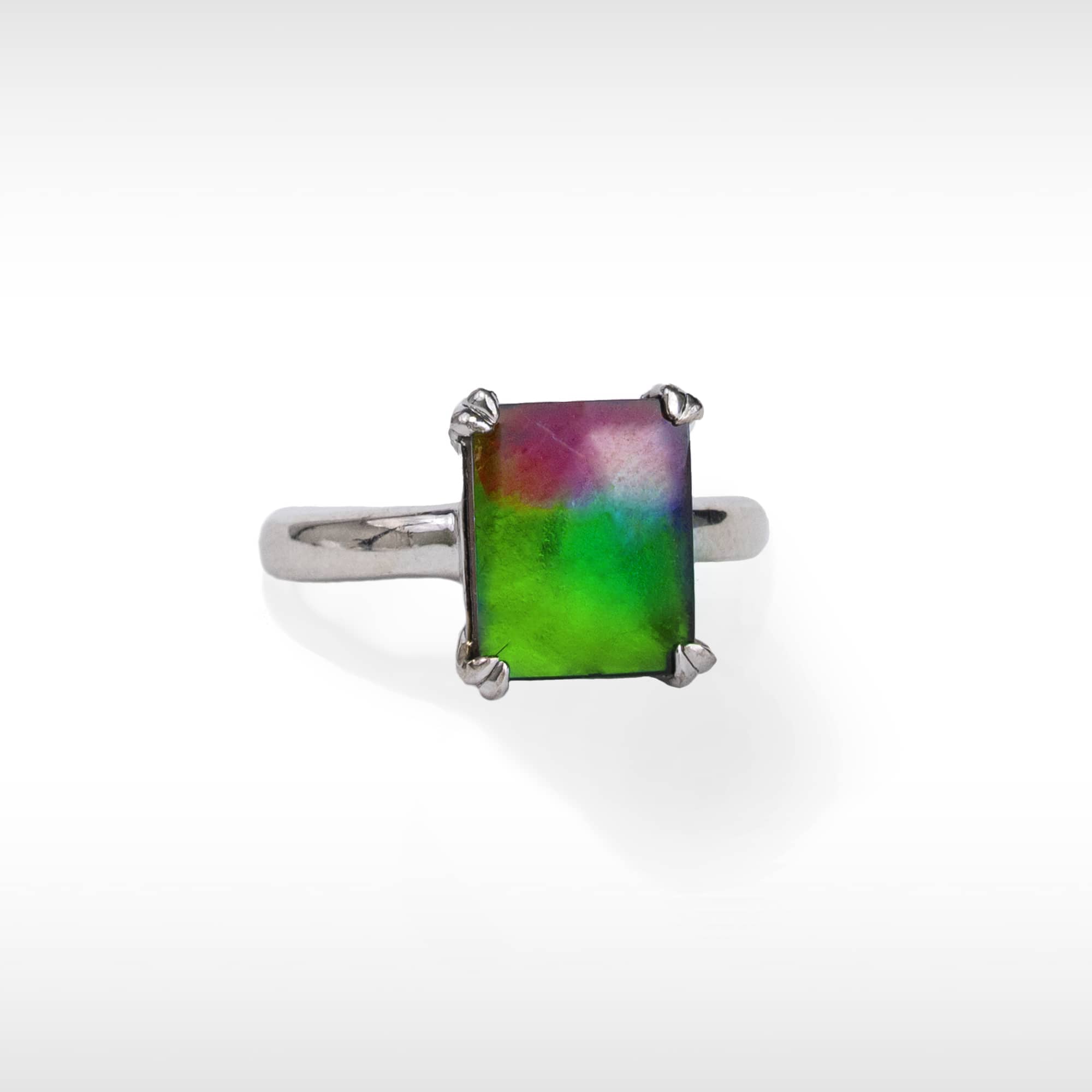 Women's Sterling Silver Ammolite Ring with White Sapphire Accent – KORITE