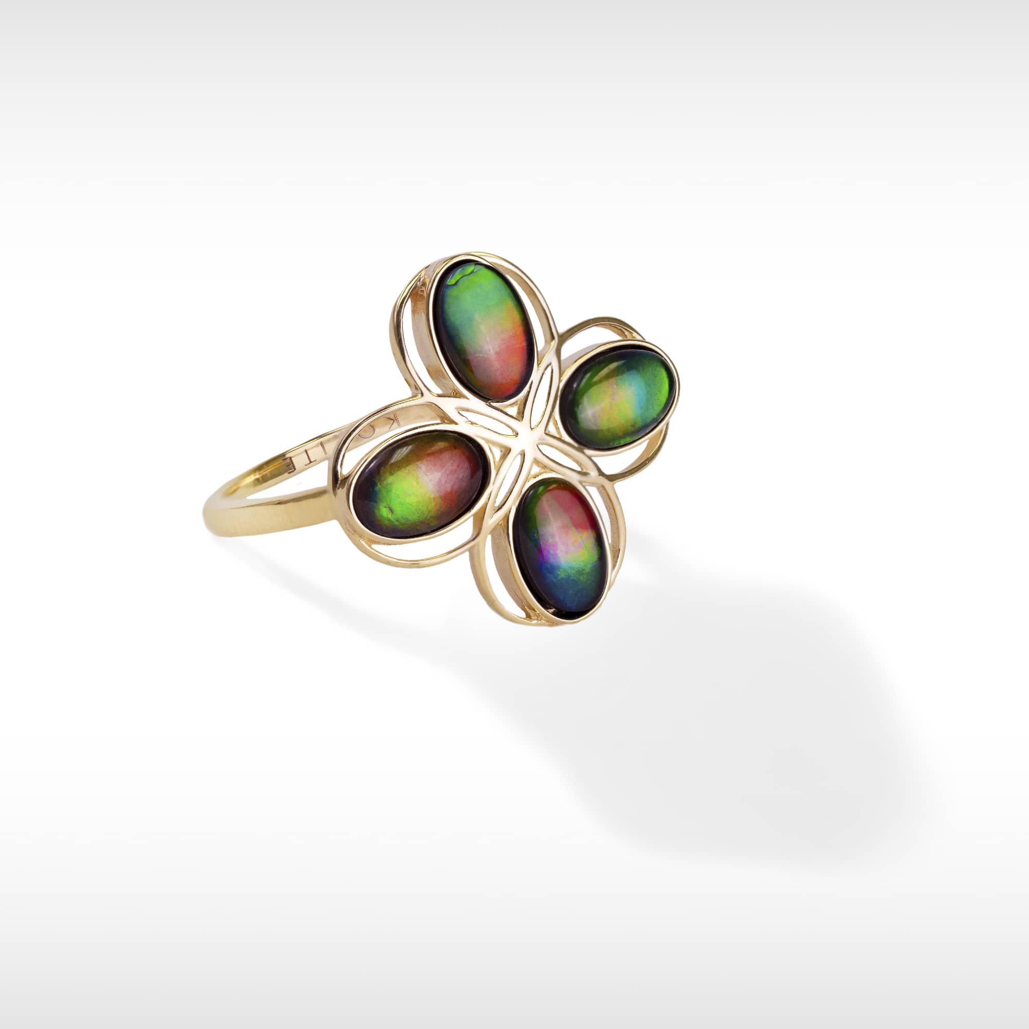 Clover ammolite ring in 14K gold – KORITE