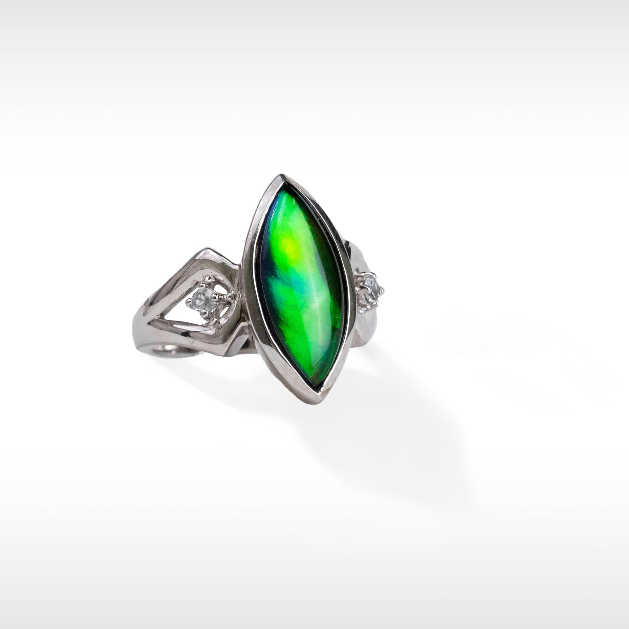 Women's Sterling Silver Ammolite Ring with White Sapphire Accent – KORITE